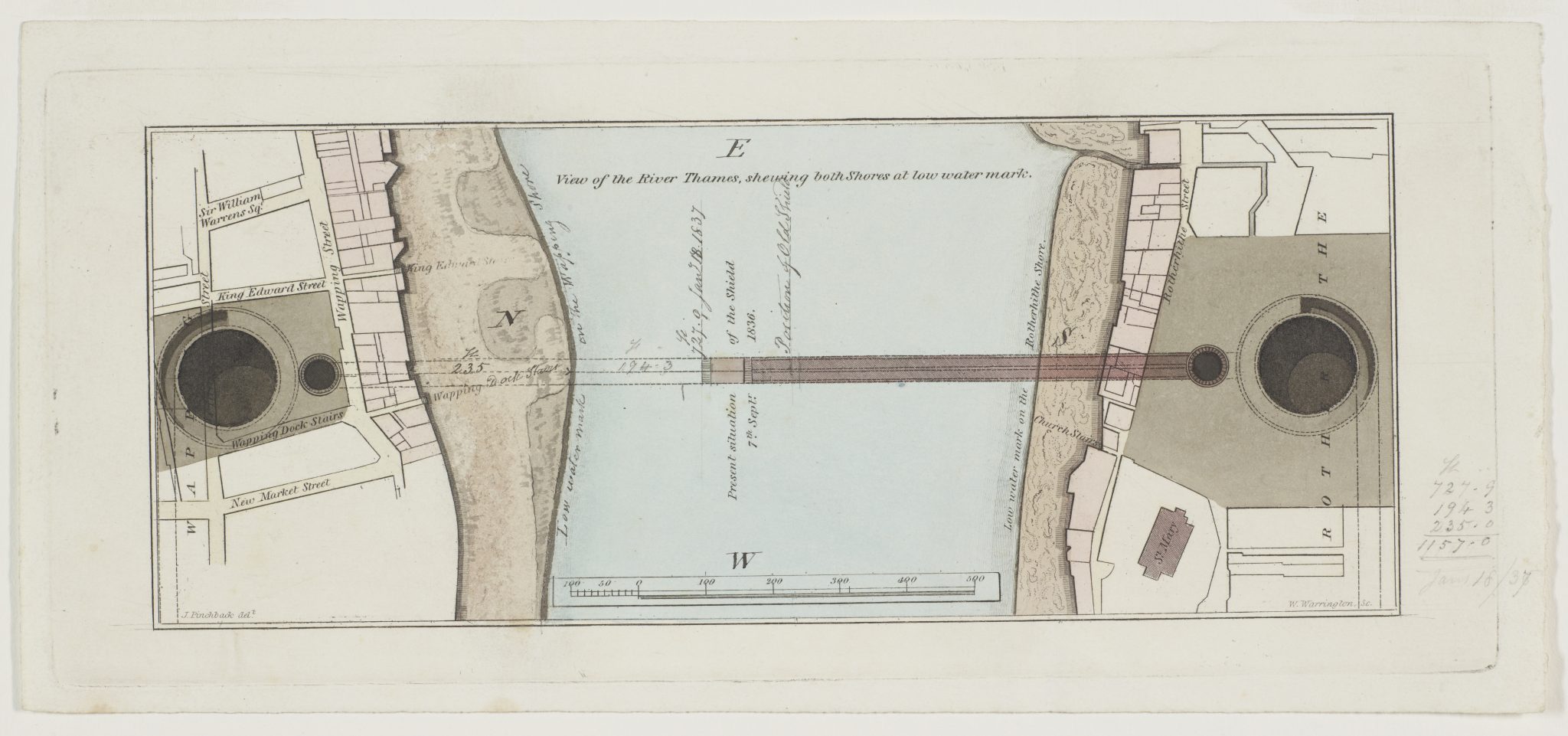 Map showing the progress of the Tunnel - Brunel Museum