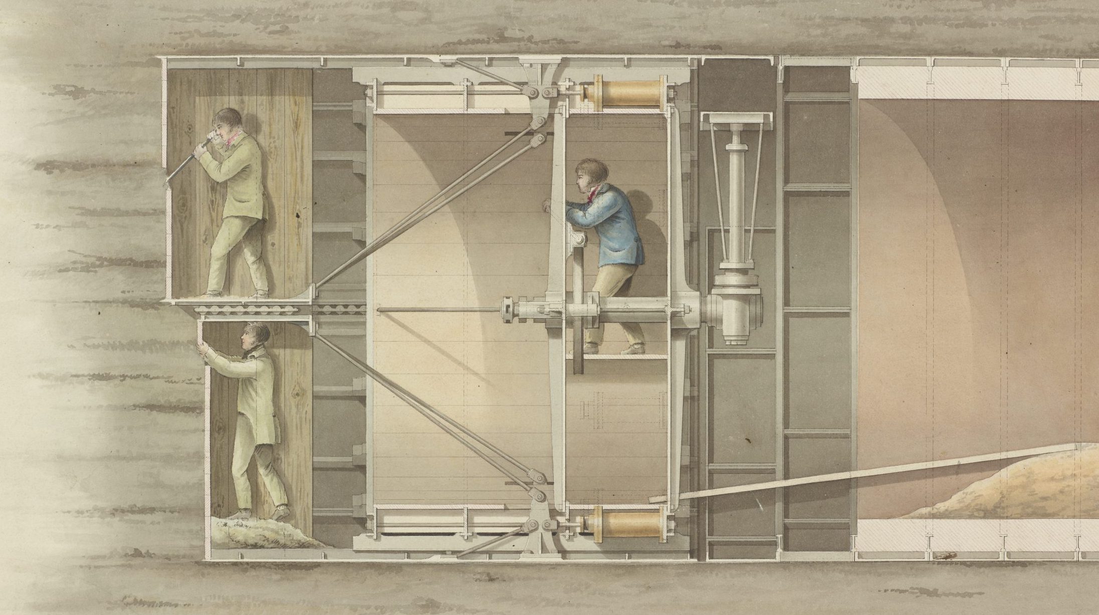 Watercolour of proposed tunnelling Shield - Brunel Museum