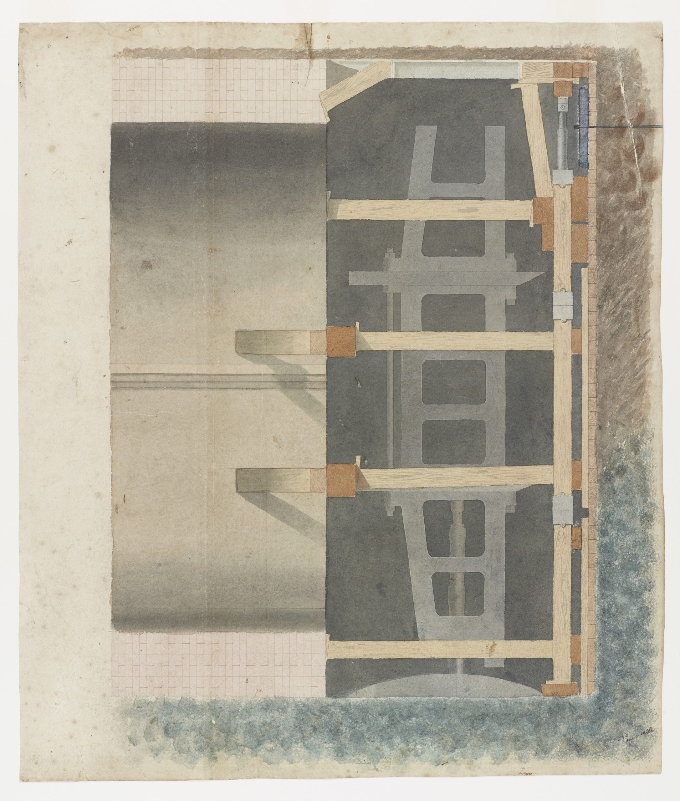 Watercolour of the second tunnelling Shield - Brunel Museum