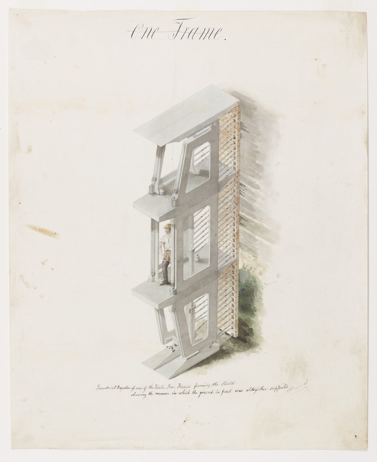 Watercolour of one frame of the Shield - Brunel Museum