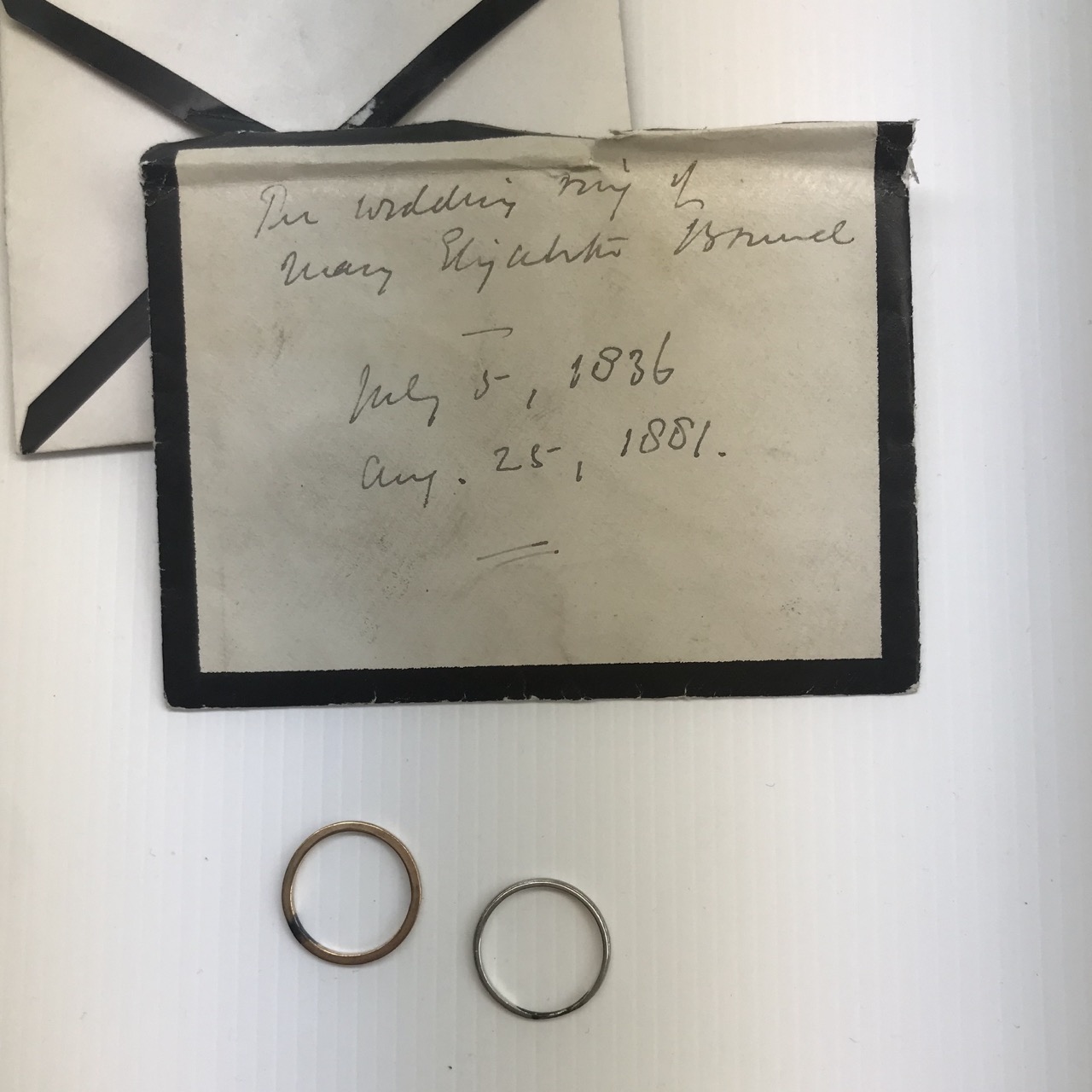 Mary Horsley's wedding rings and mourning stationery - Brunel Museum