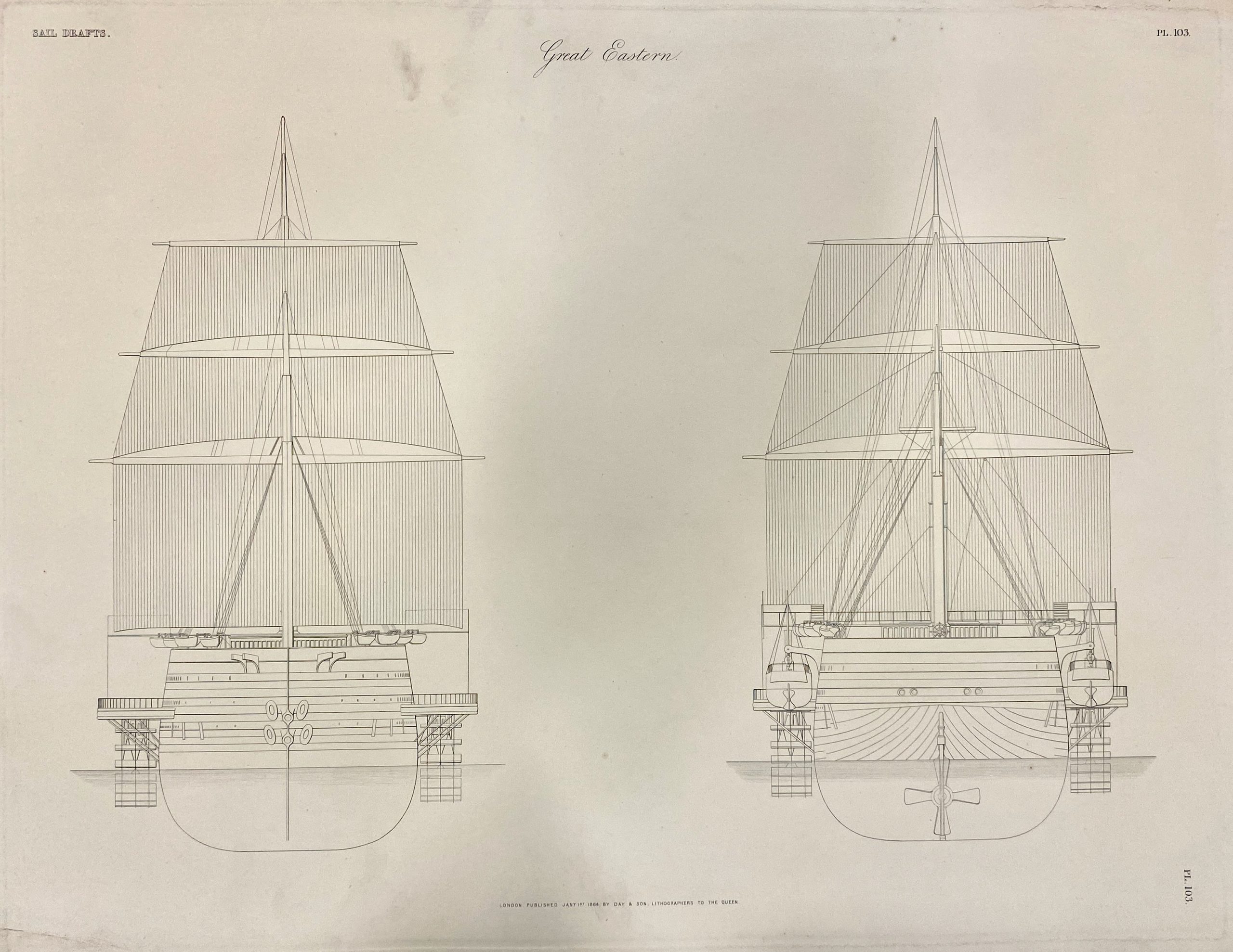 SS Great Eastern Sail Drafts - Transverse View - Brunel Museum